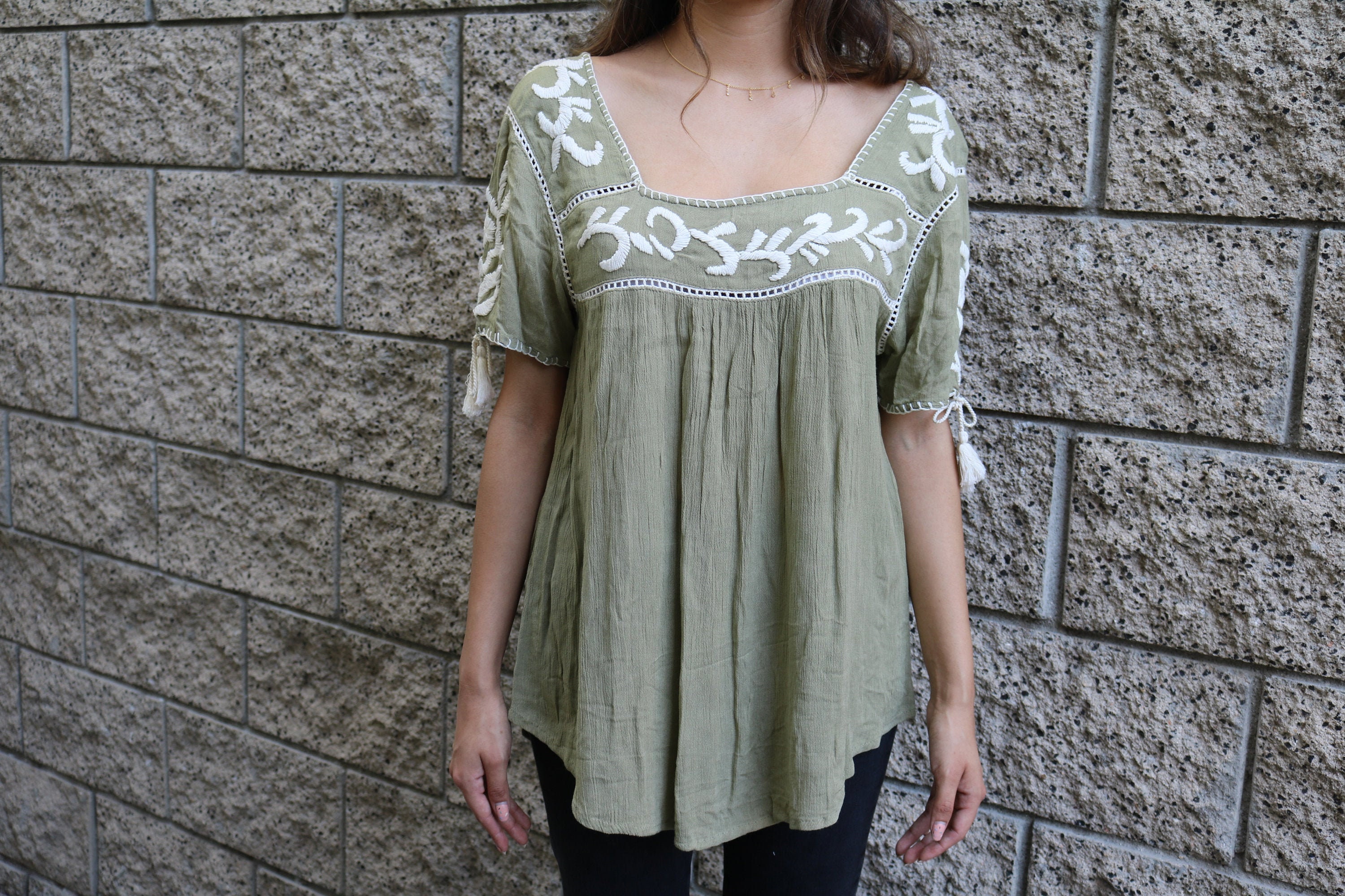 Hand Embroidered Lightweight Blouse With Sleeve Ties - Etsy