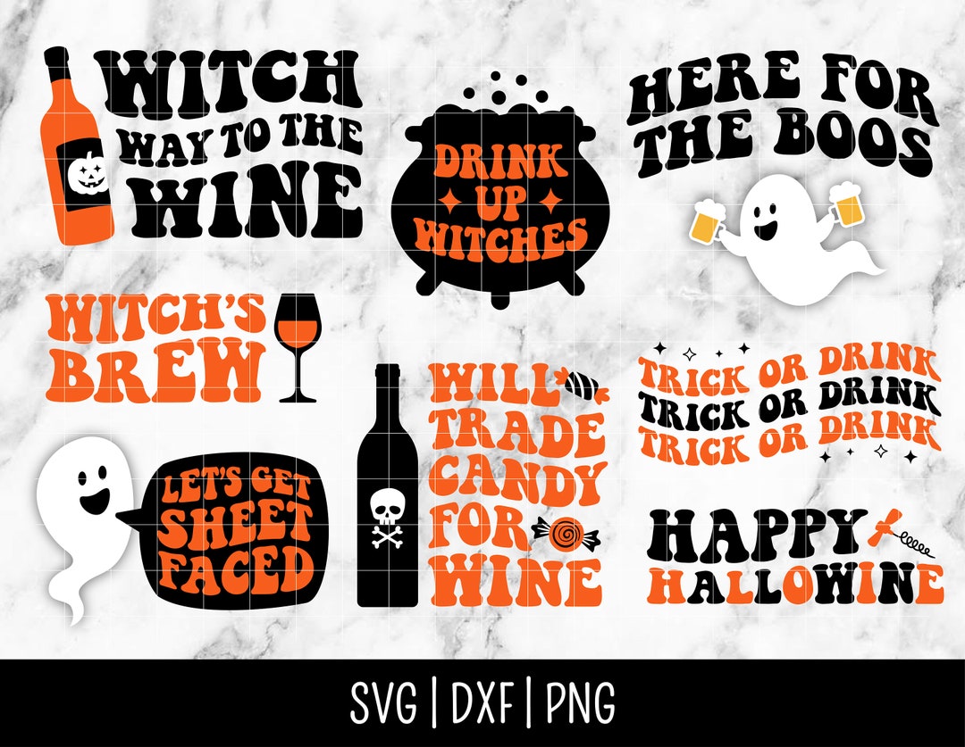 Wine Halloween SVG Bundle, Spooky Season Drink, Retro Groovy, Boo ...