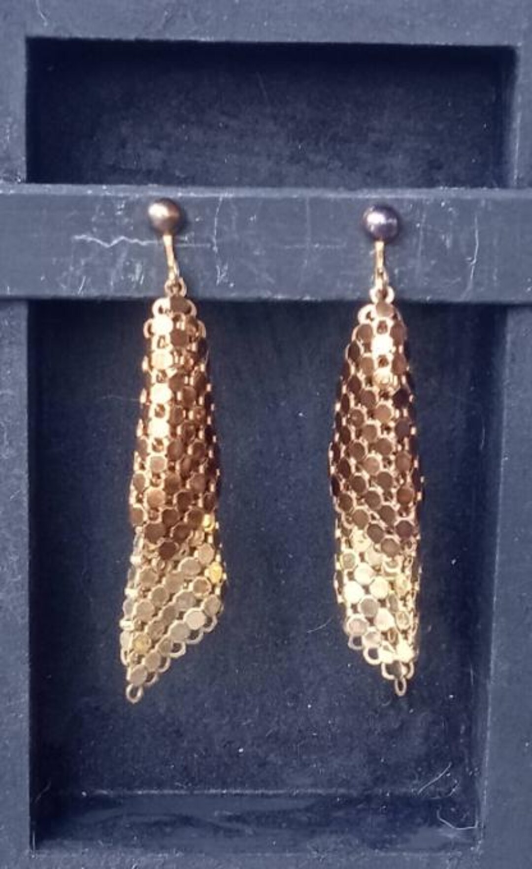 1970s DISCO DIVA EARRINGS - Sparkling 2-tone Chainmail Dangle Earrings ...