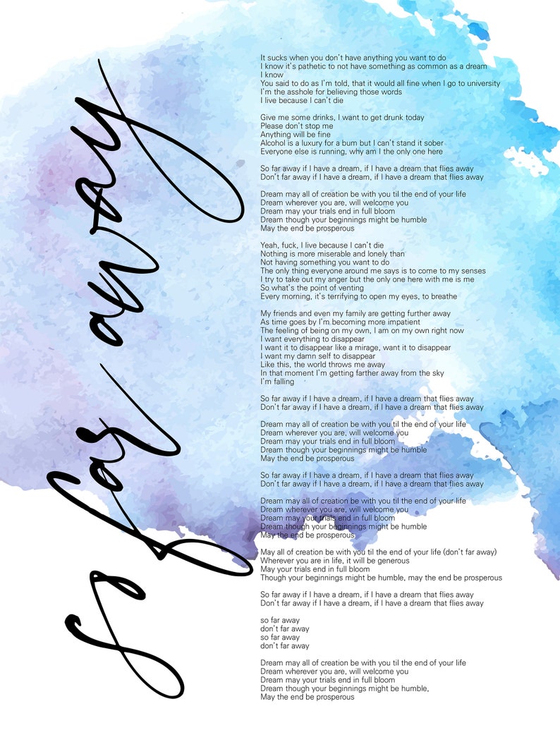 BTS SUGA so far away Lyrics Prints Poster Digital Download | Etsy