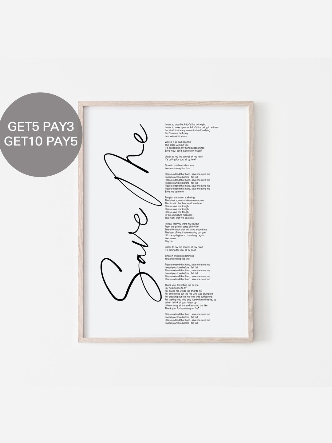 BTS Save Me Lyrics, Prints Poster (digital Download) Korean Quotes ...