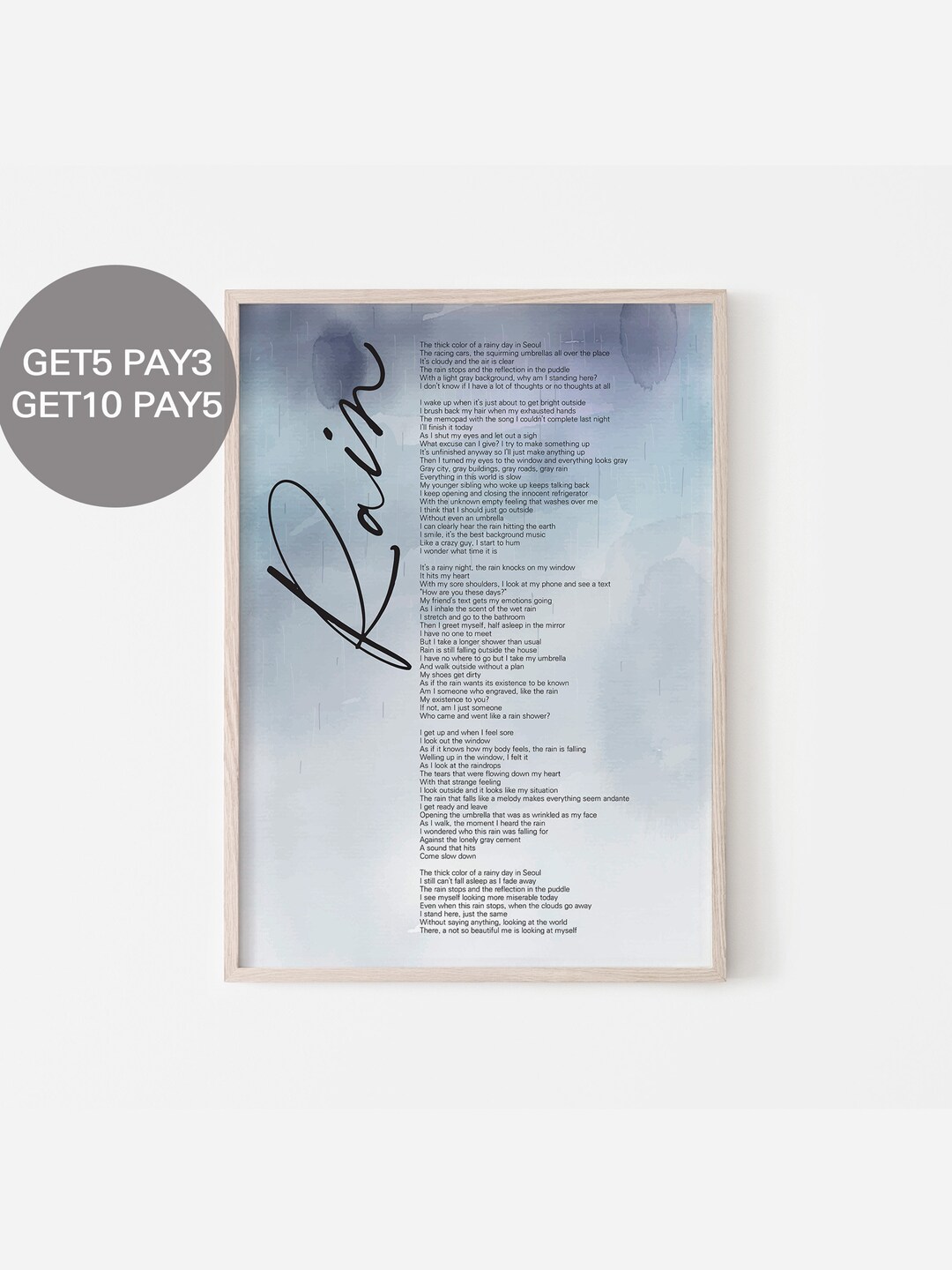 BTS Rain Lyrics, Prints Poster digital Download Korean Quotes, Large ...