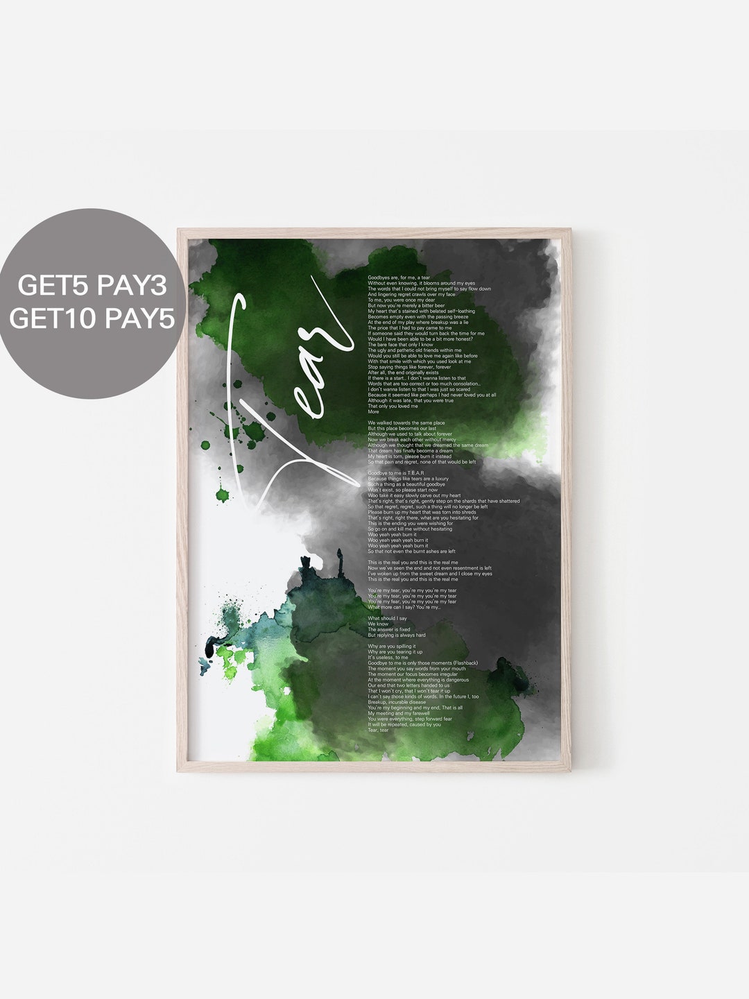 BTS Outro Tear Lyrics, Prints Poster digital Download Korean Quotes ...