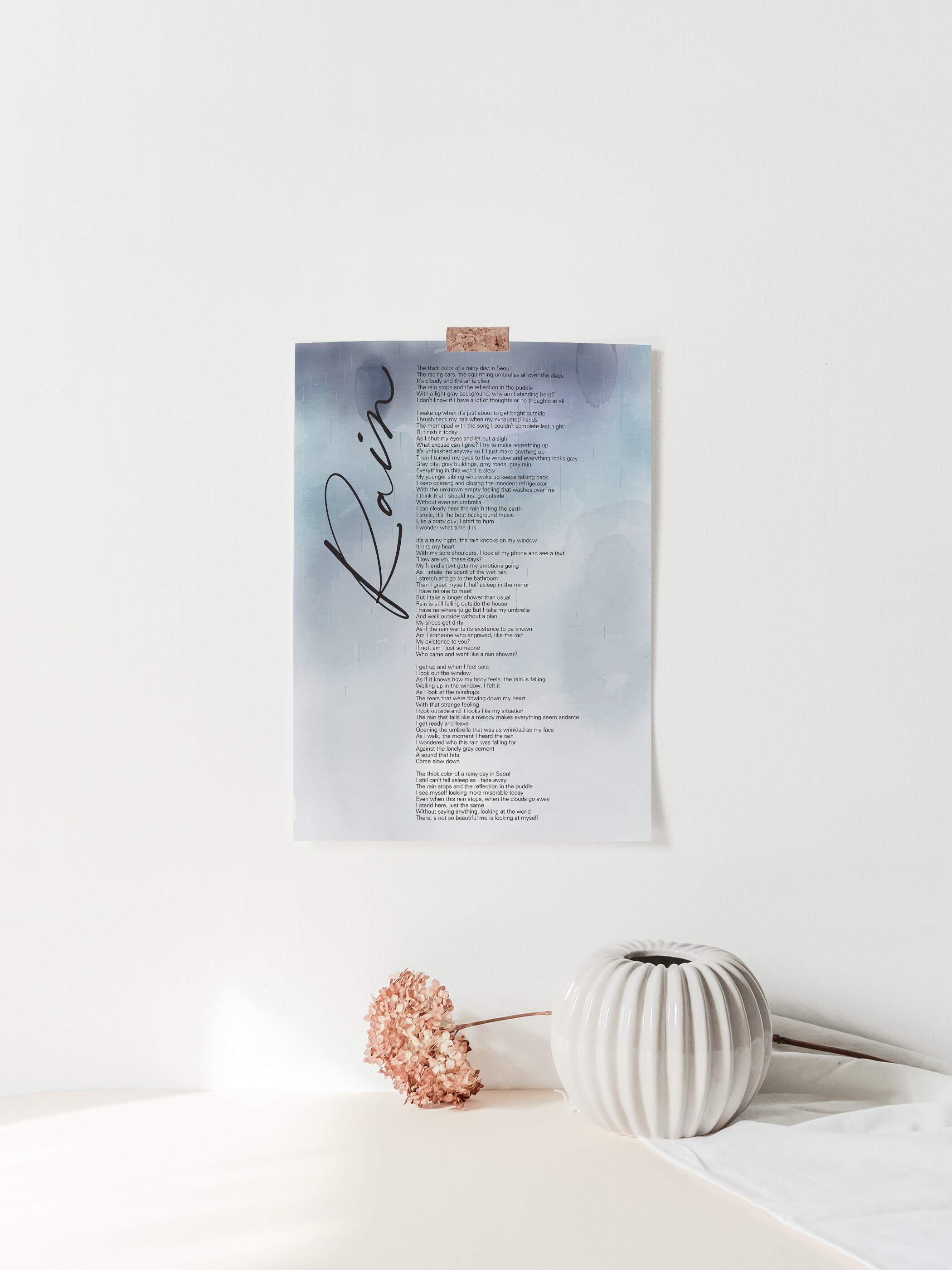 BTS Rain Lyrics Prints Poster digital Download Korean | Etsy