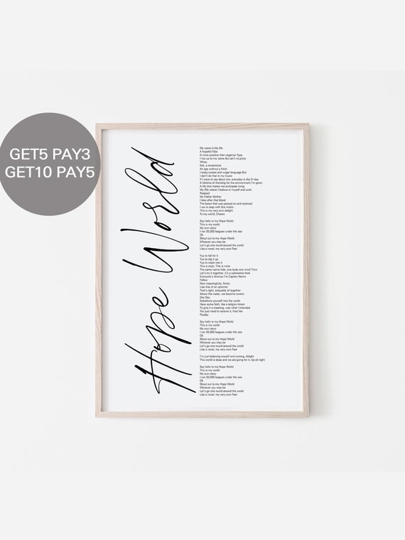 Prints Art & Collectibles J-Hope Hope World Lyrics Art Print Digital ...