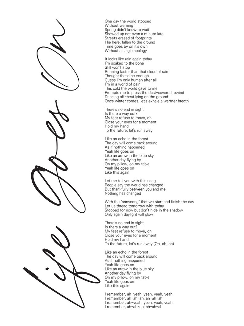 Bts Life Goes On Lyrics Prints Poster Digital Download Etsy