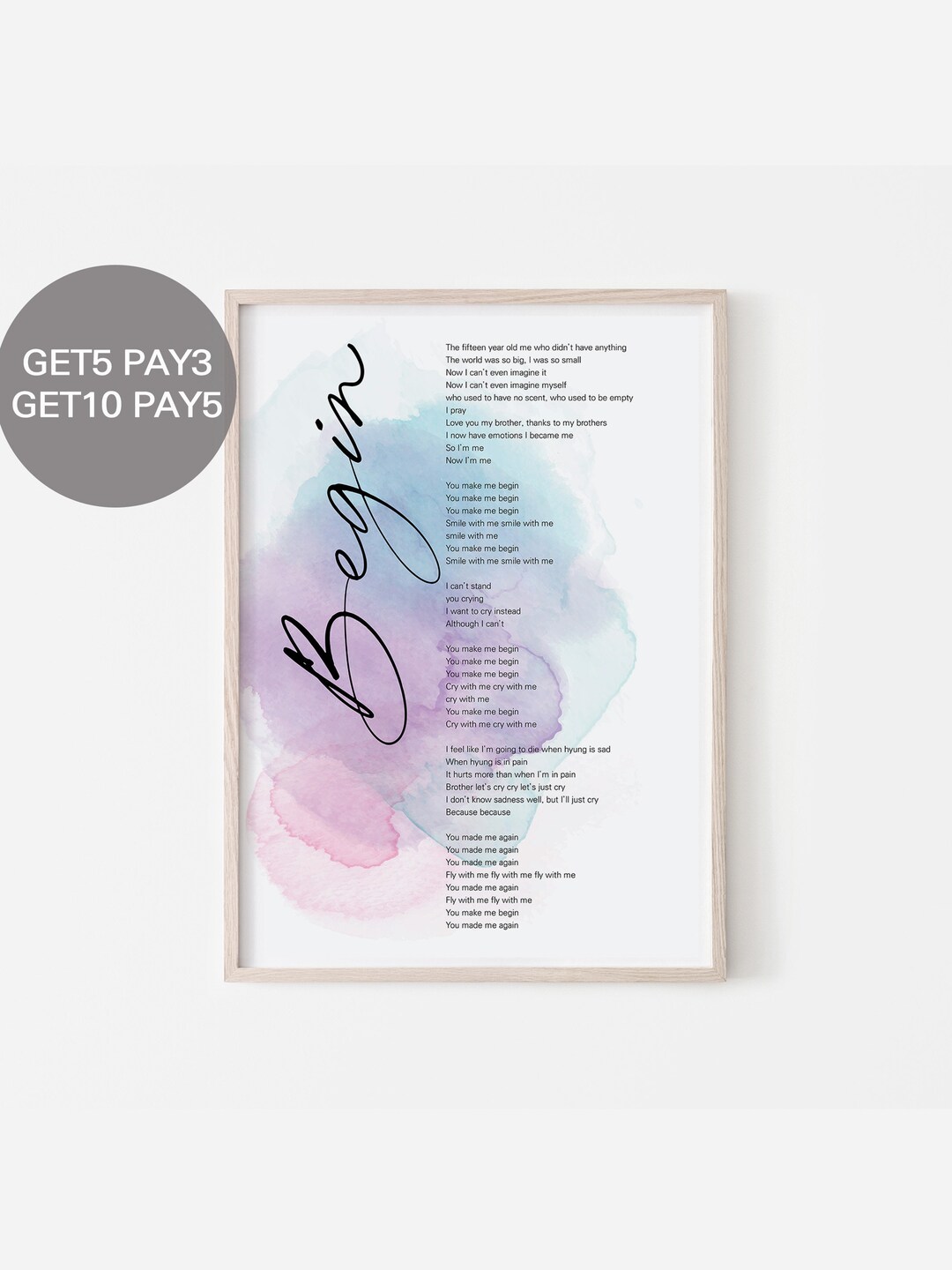 BTS Jungkook Begin Lyrics, Prints Poster (digital Download) Korean ...