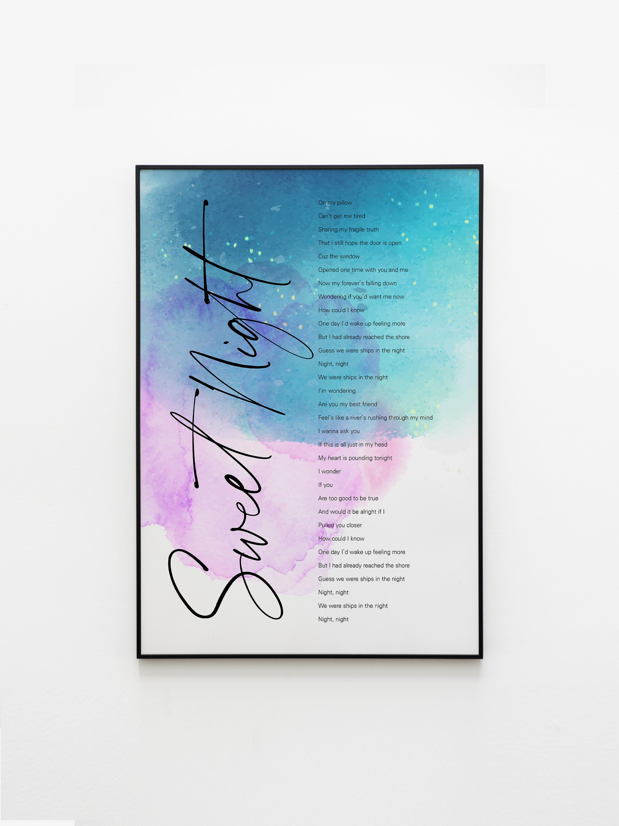 BTS V Sweet Night Lyrics Prints Poster digital Download | Etsy