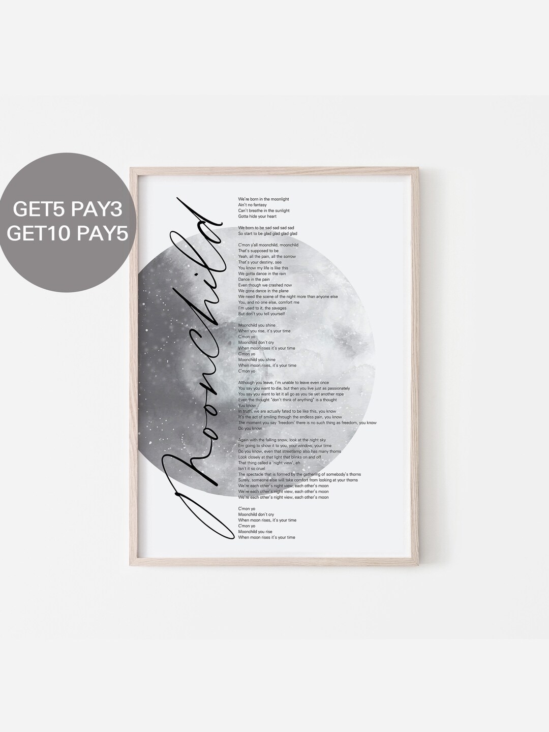 BTS RM Kim Namjoon Moonchild Lyrics, Prints Poster (digital Download ...