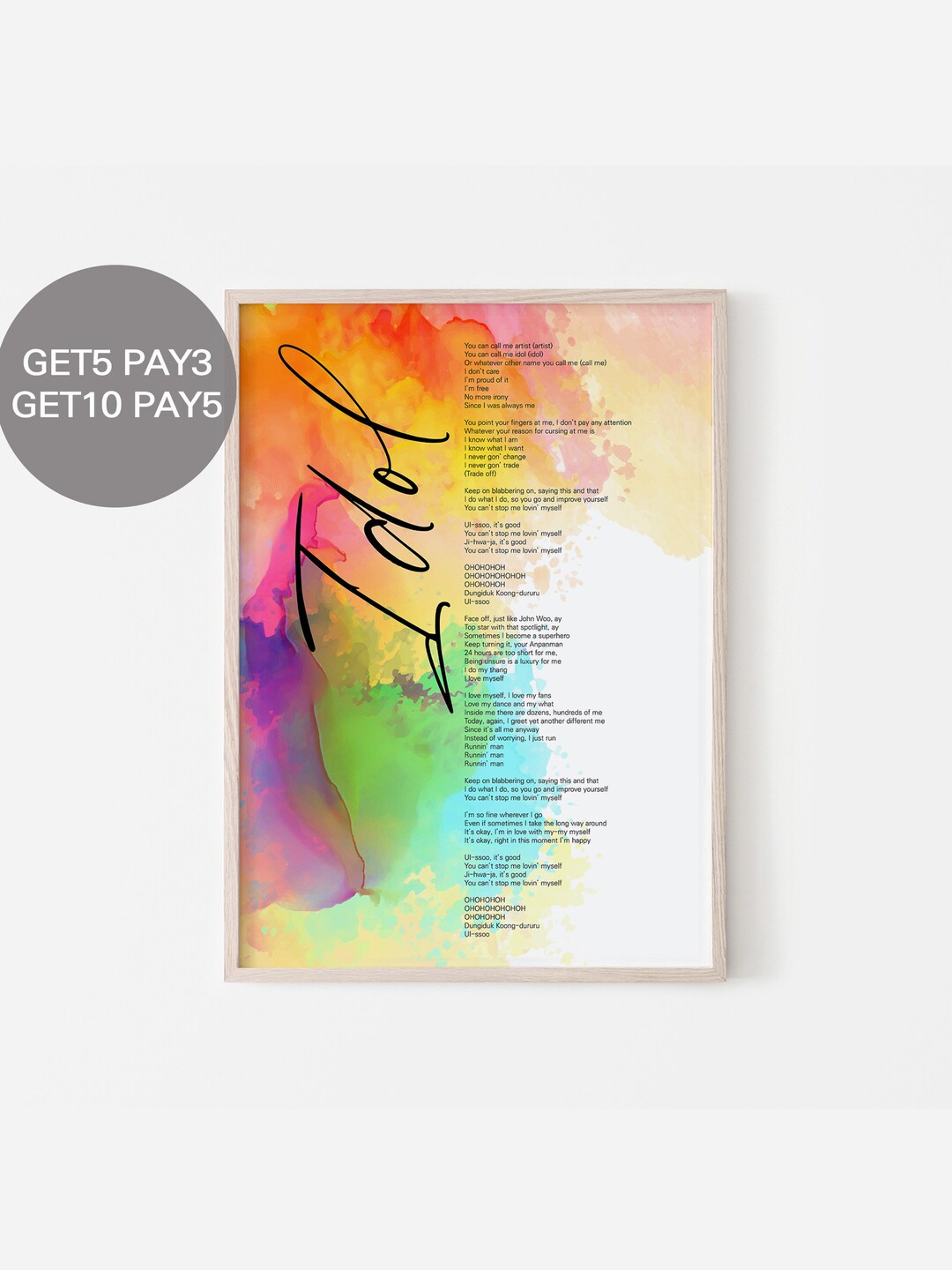 BTS Idol Lyrics, Prints Poster (digital Download) Korean Quotes, Large ...