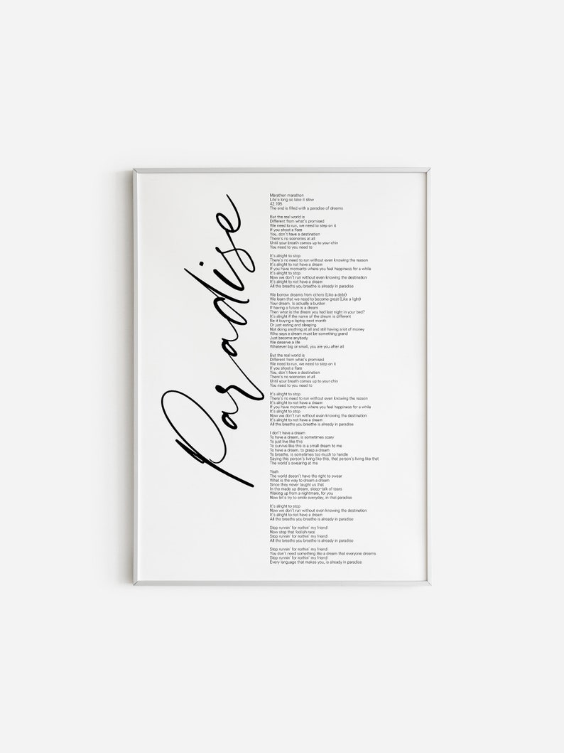 BTS Paradise Lyrics Prints Poster digital Download Korean - Etsy