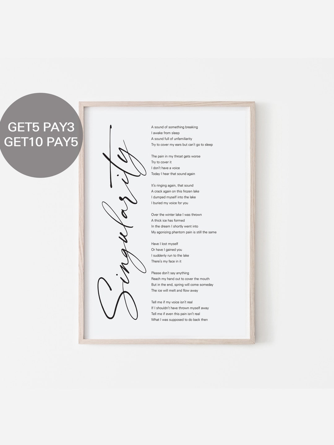 BTS V Taehyung, Singularity Lyrics, Prints Poster (digital Download ...