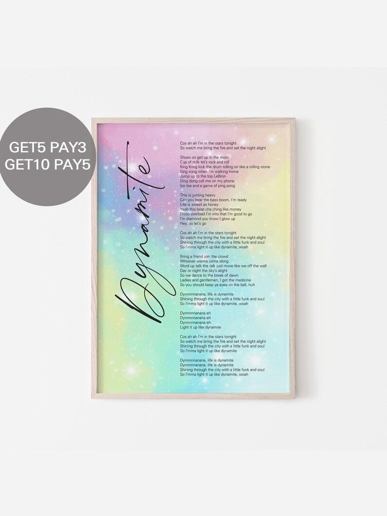 BTS Dynamite Lyrics Prints Poster digital Download Korean - Etsy UK