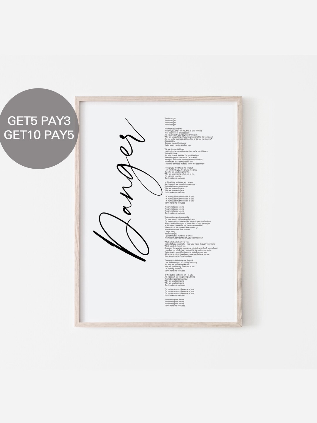 BTS Danger Lyrics, Prints Poster (digital Download) Korean Quotes ...