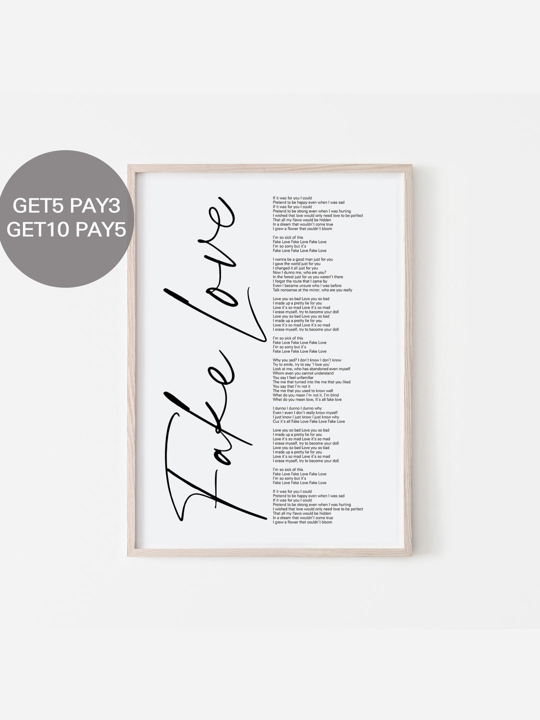 BTS Fake Love Lyrics, Prints Poster (digital Download) Korean Quotes ...