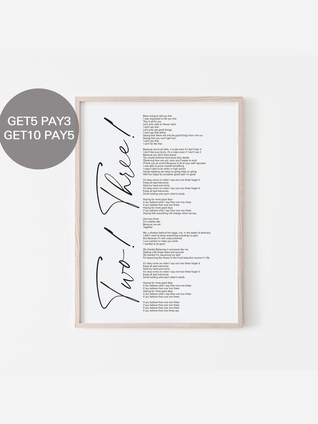 BTS 2 3 Two Three Lyrics, Prints Poster digital Download Korean Quotes ...