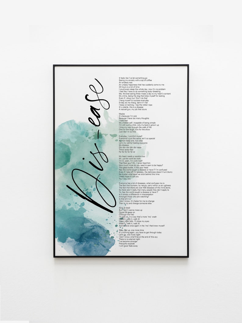 BTS Dis-ease Lyrics Prints Poster digital Download Korean - Etsy