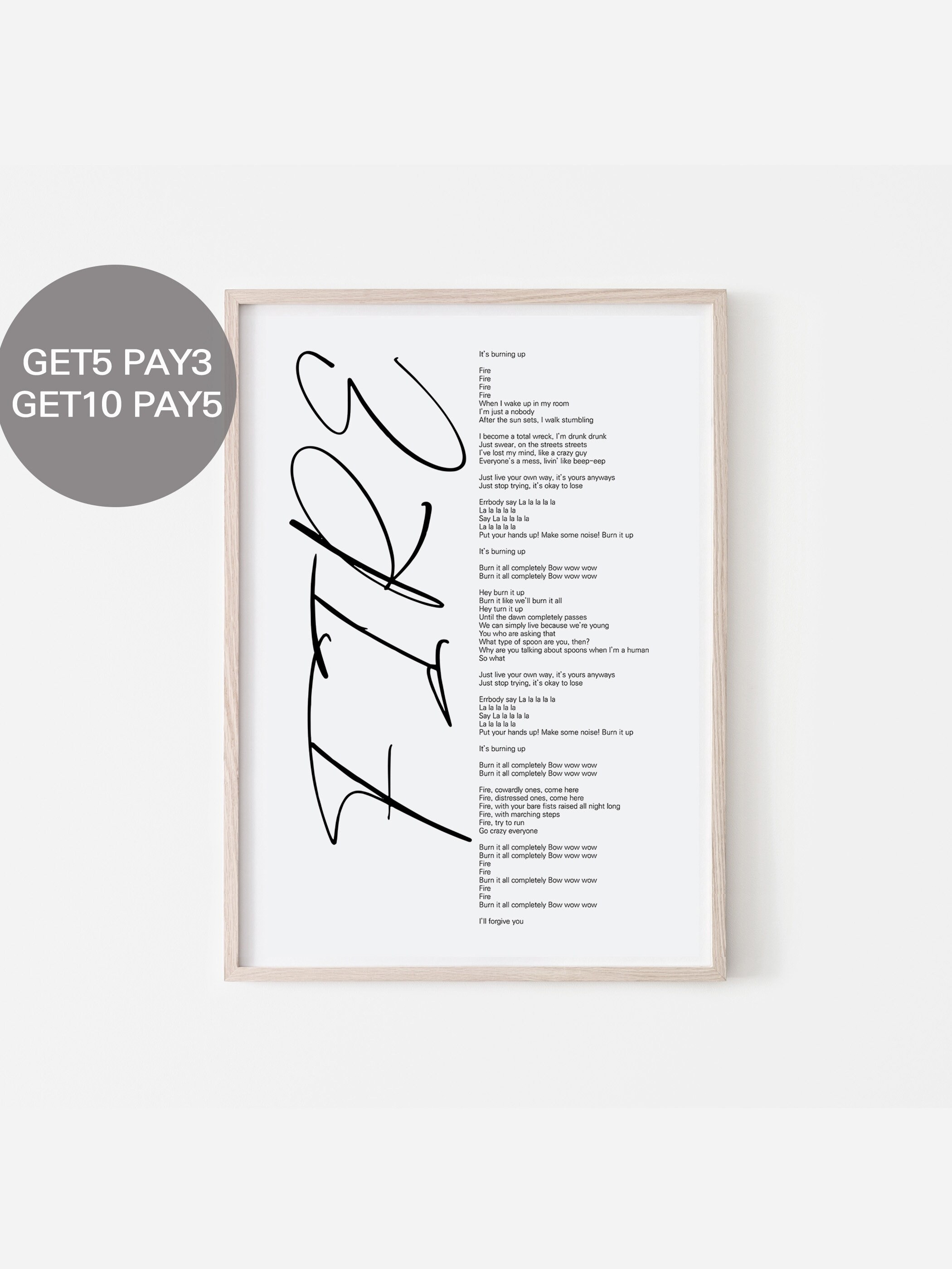 BTS FIRE Lyrics Prints Poster Digital Download Korean | Etsy