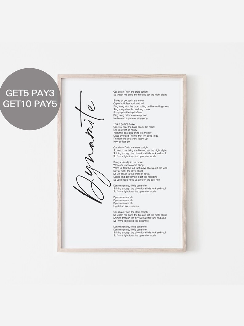 BTS Dynamite Lyrics Prints Poster digital Download Korean - Etsy