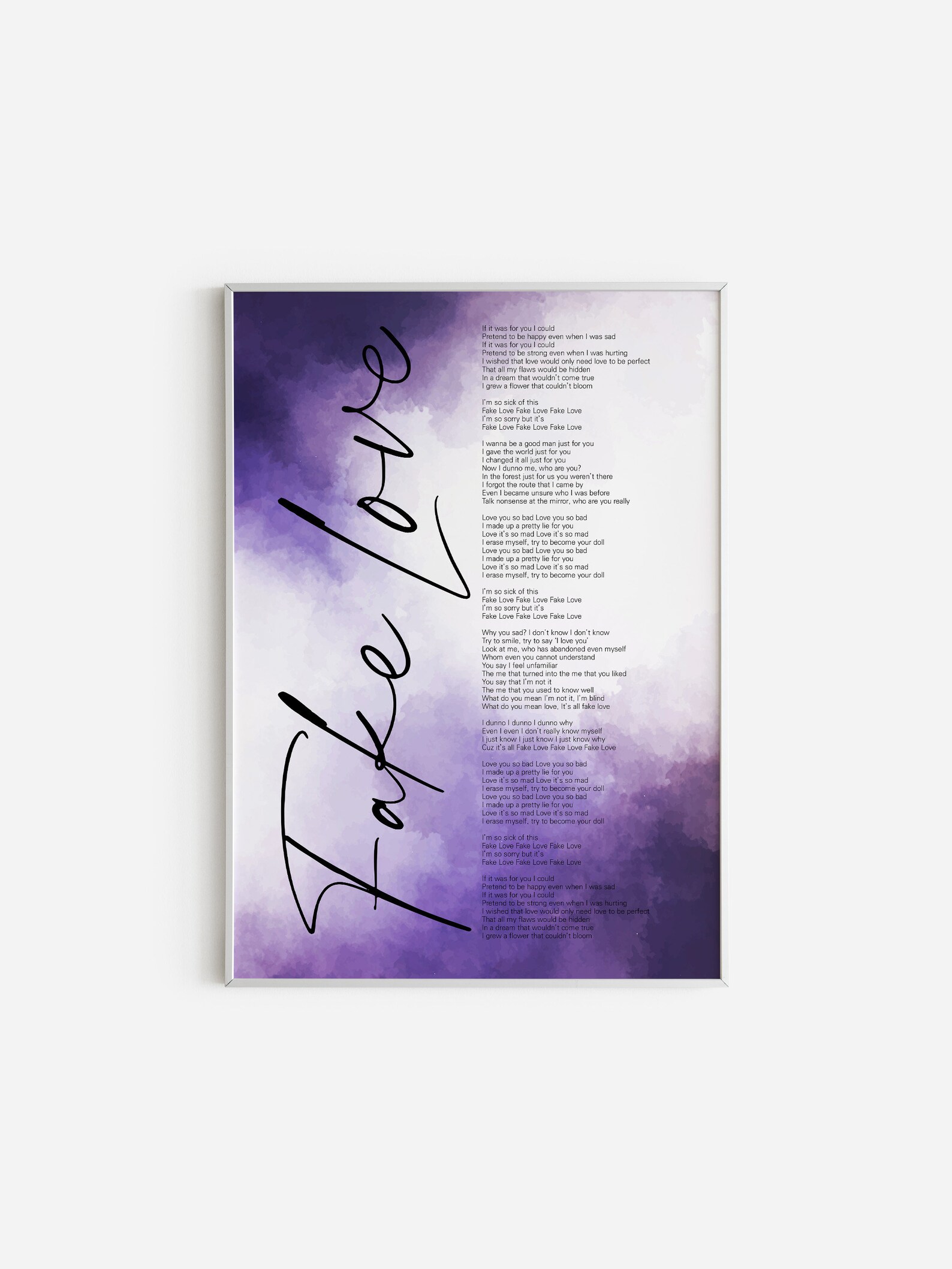 BTS Fake Love Lyrics Prints Poster digital Download Korean - Etsy UK