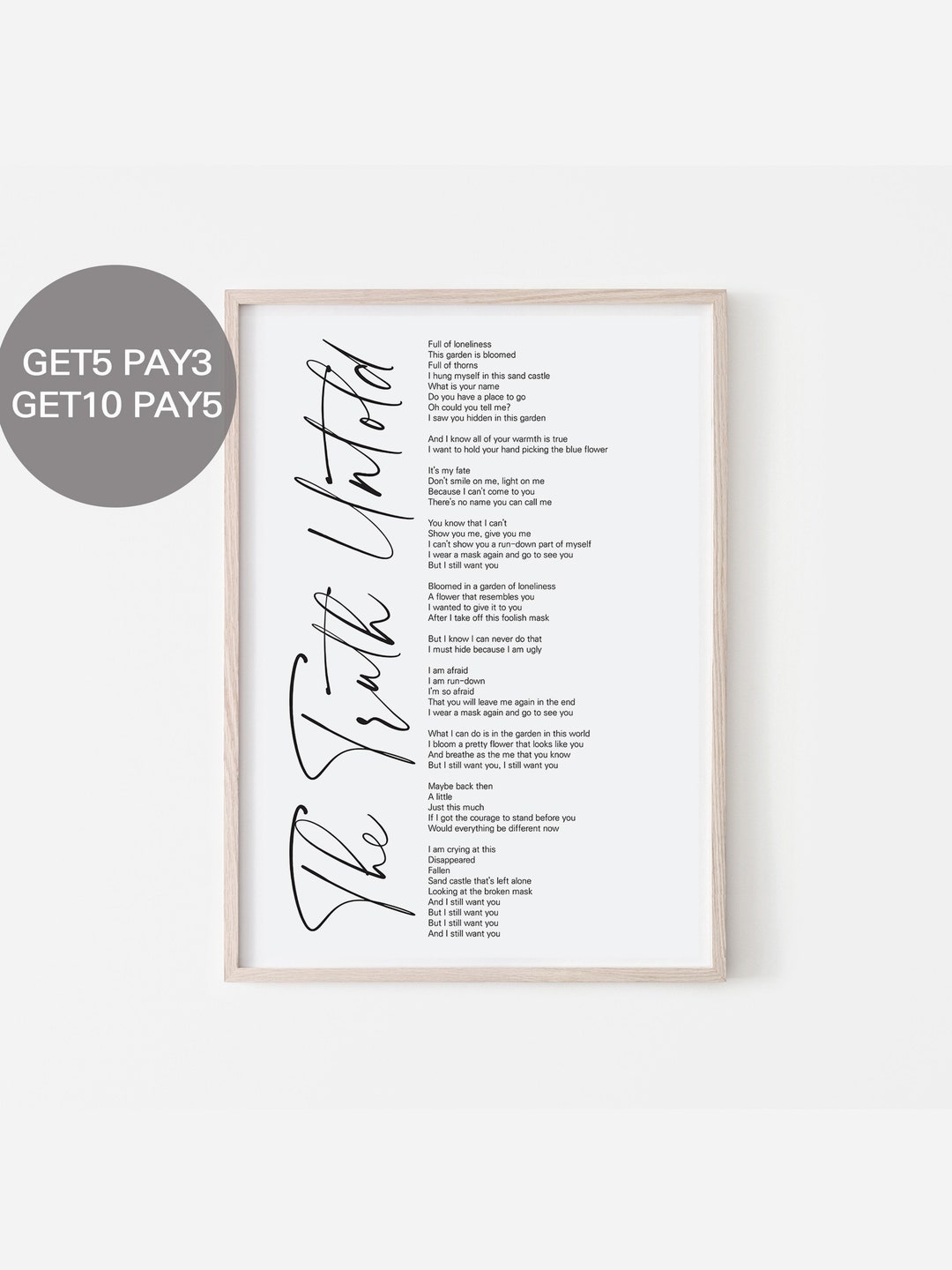 BTS the Truth Untold Lyrics, Prints Poster digital Download Korean ...