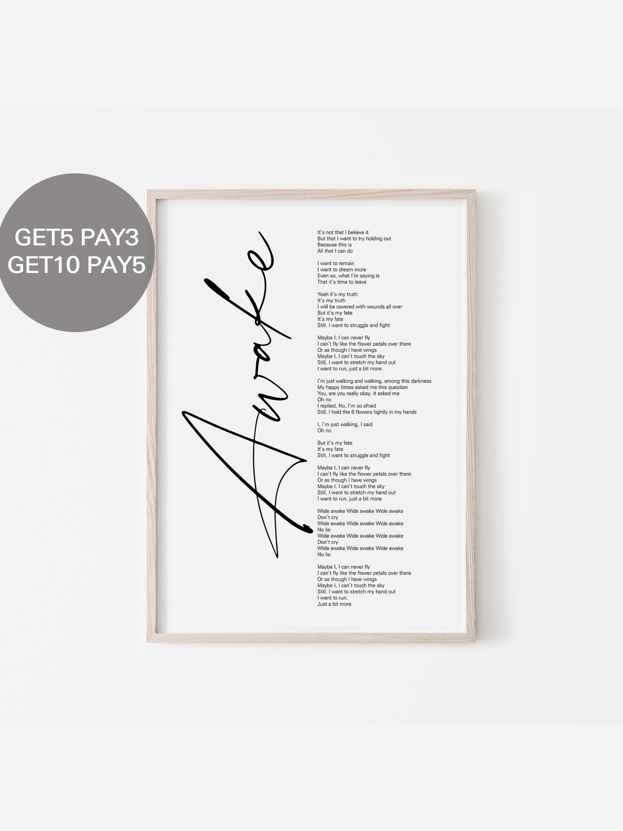 BTS JIN Awake Lyrics Prints Poster Digital Download - Etsy Italia