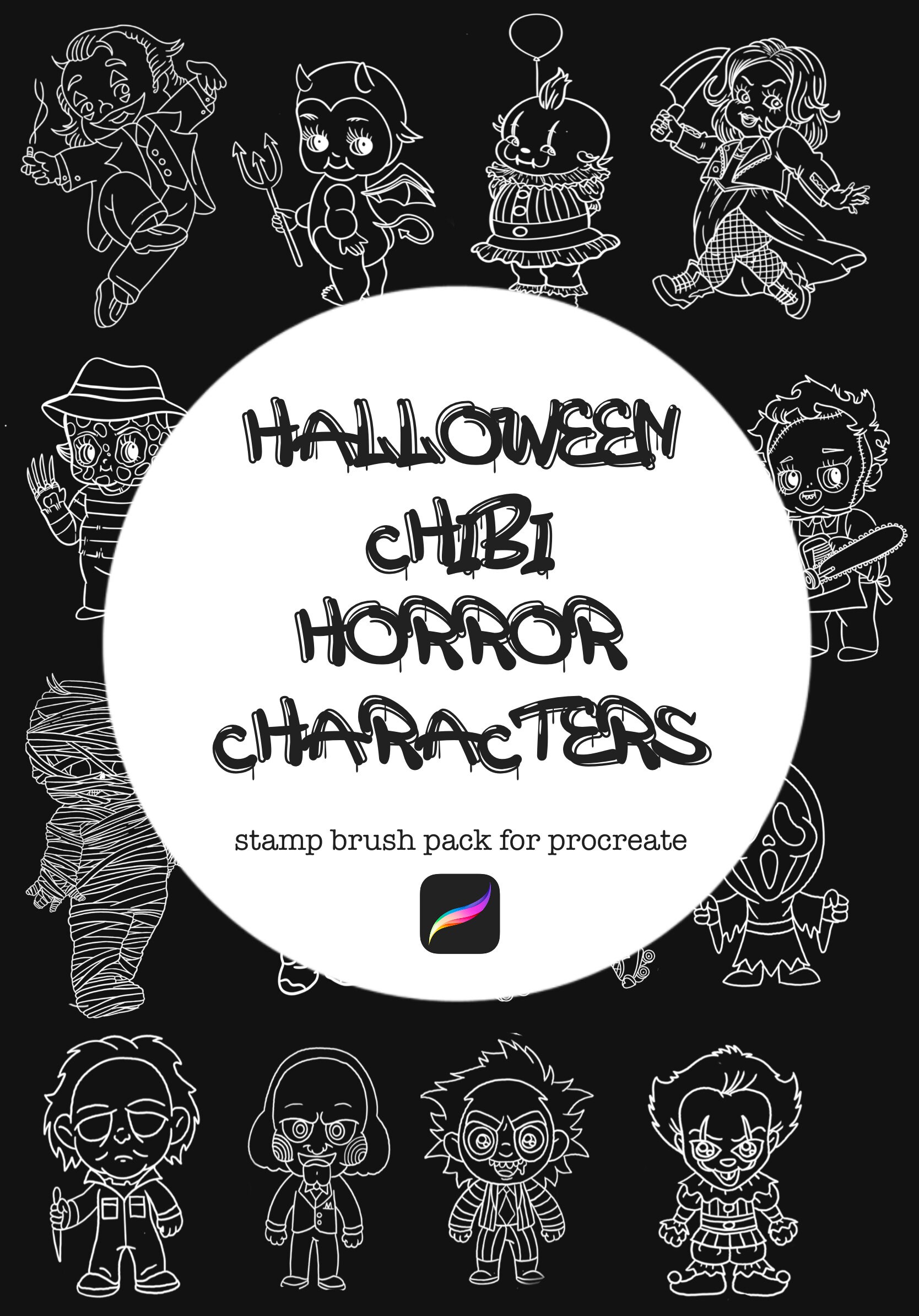 Halloween Chibi Horror Procreate Stamps - Etsy