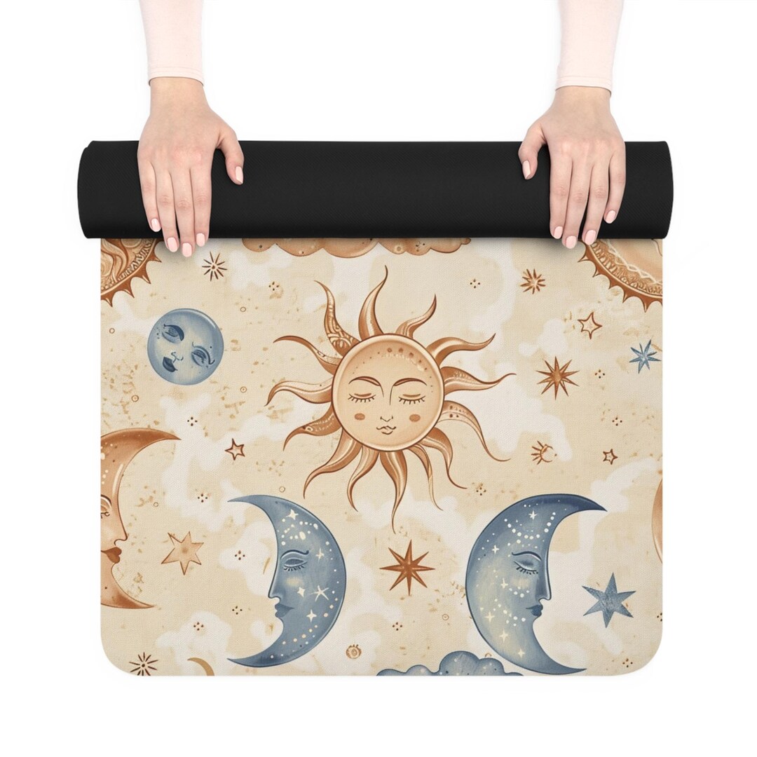 Celestial Sun and Moon Rubber Yoga Mat | Boho Astrology Stars - Etsy