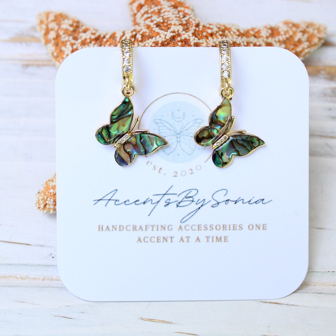 Butterfly Earrings Gold/butterfly Shaped Paua Shell Earrings/iridescent ...