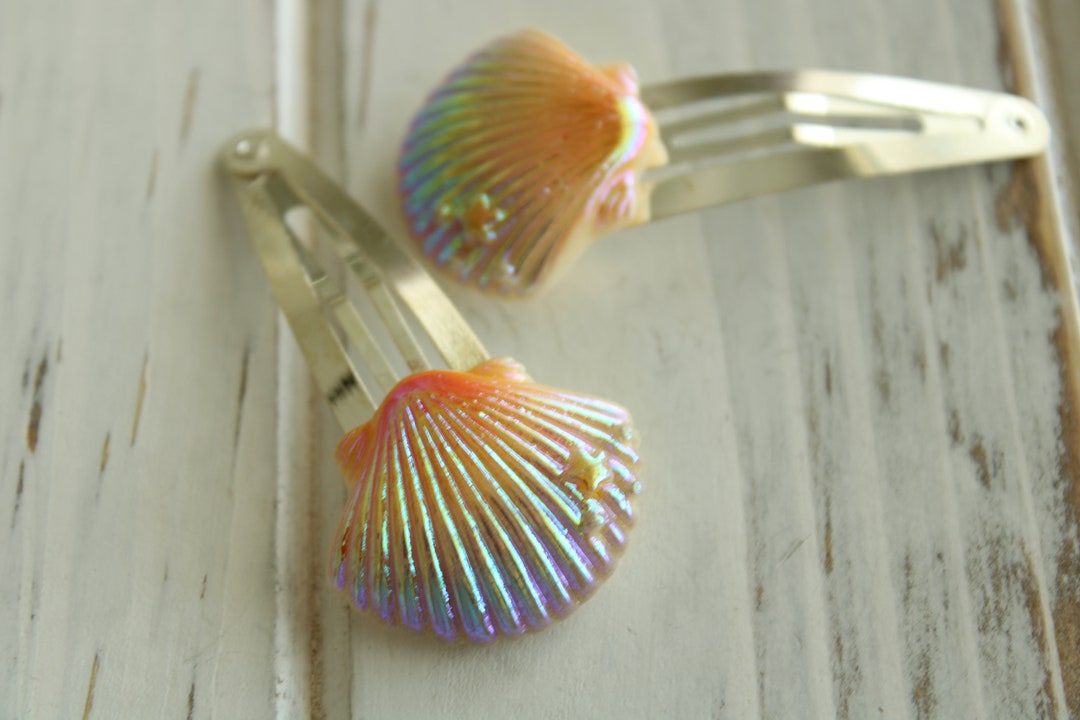 Resin Sea Shell Hair Clips: Shimmering Gradient Scalloped Set - Etsy