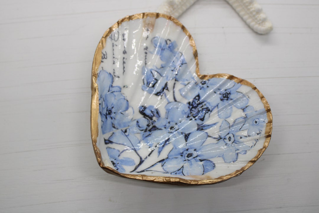 French Ceramic Blue Flower Heart Jewelry Dish/romantic Gifts/unique ...