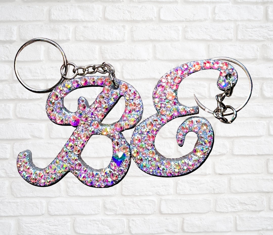 Letter Keychains Crystal Ab Rhinestones Cursive Letter W/ - Etsy