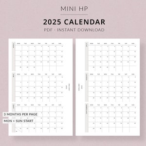 2025 Calendar, Mini HP Printable Planner - Dated 2025 Planner Calendar ...