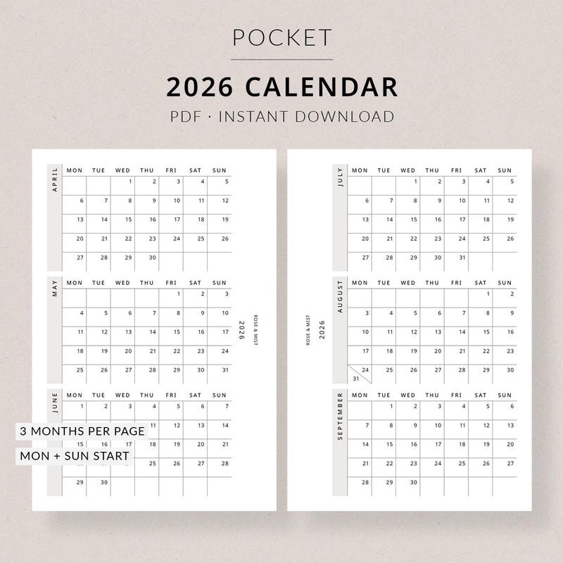Dated 2026 Printable Pocket - Etsy