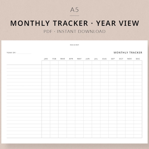Monthly Tracker Half Letter Planner Printable Yearly Tracker, Bill ...