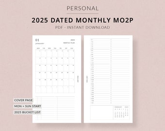 Printable 2024 & 2025 Year on 1 Page Calendar Half Letter Planner ...