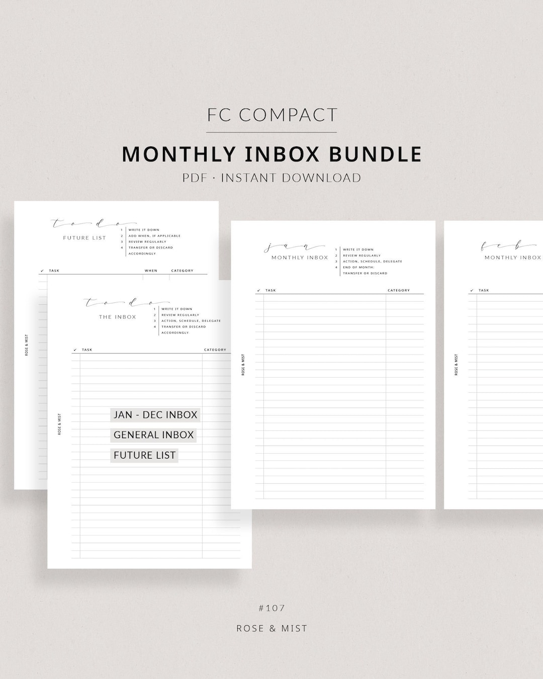 Monthly Inbox Bundle | FC Compact Printable Planner - Inbox List ...