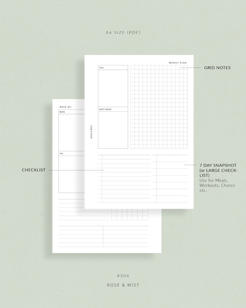 Weekly Planner WO2P + Habit Tracker | A6 Printable Planner - A6 Planner Inserts, Weekly Spread ...