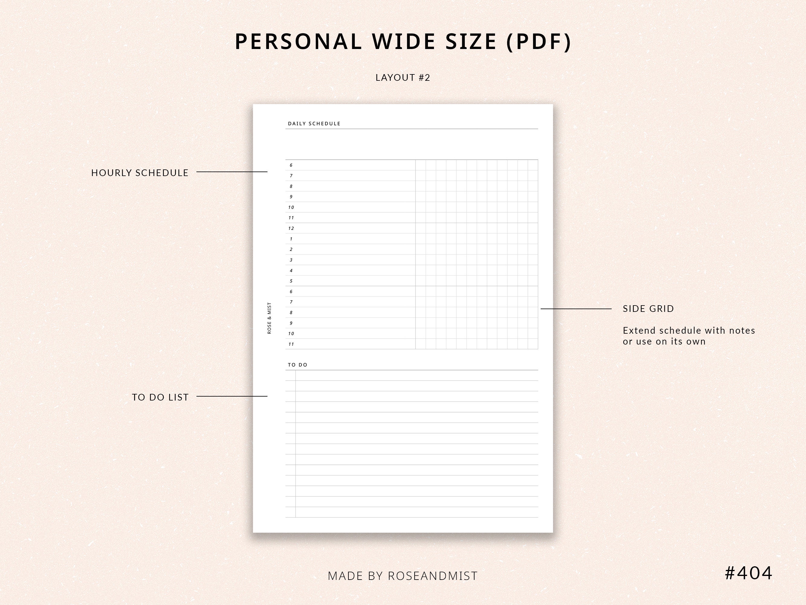 Daily Schedule Side Grid DO1P Personal Wide Printable Planner Daily ...