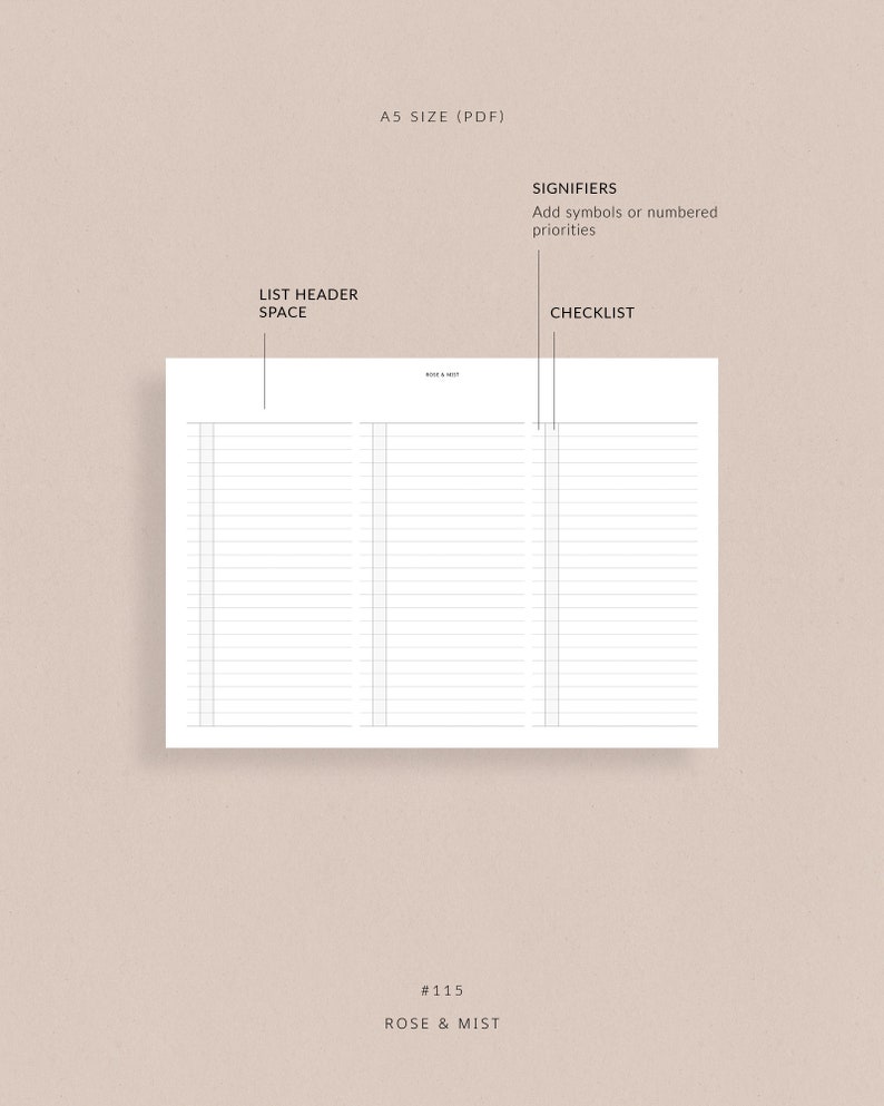 Horizontal Checklist A5 Printable Planner to Do List, Daily Task List ...