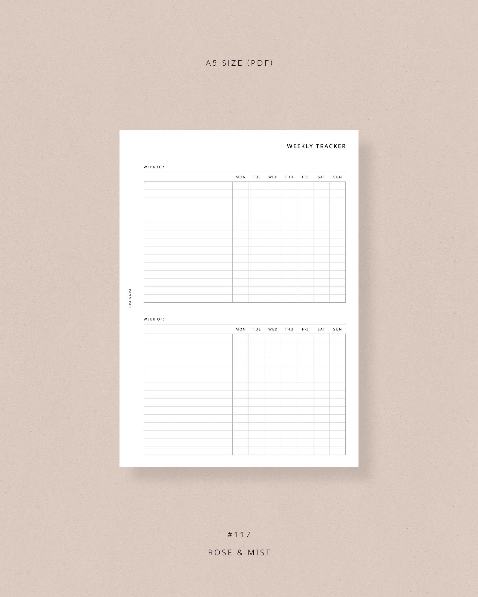 Weekly Tracker A5 Planner Printable Weekly Task Tracker, A5 Planner ...