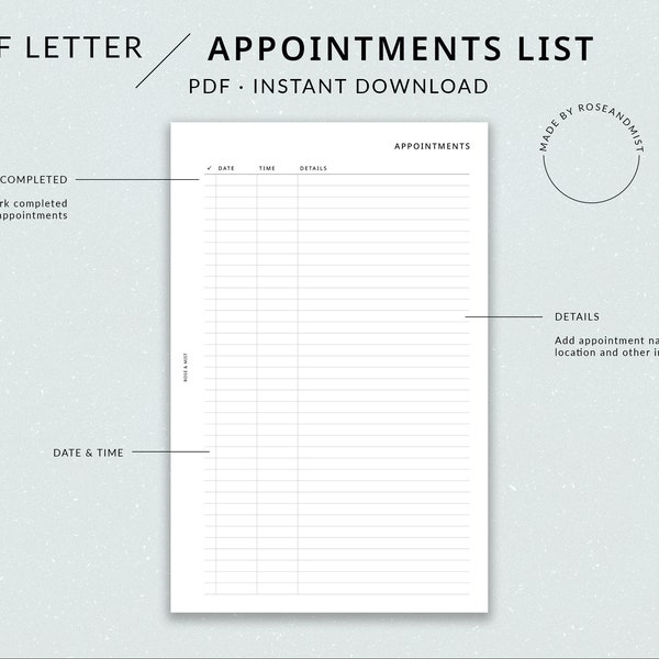 Doctor Appointment List Printable - Etsy