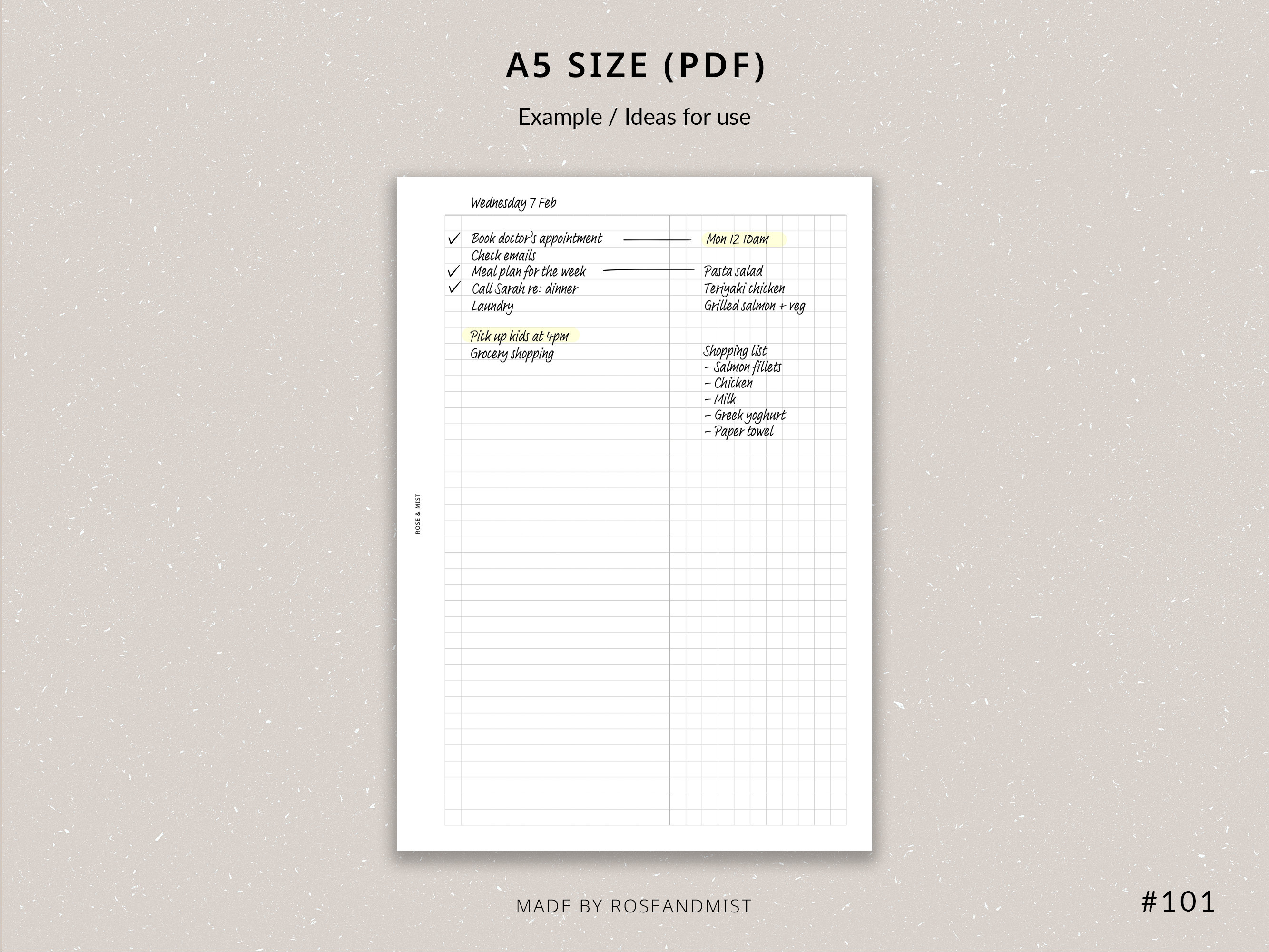 A5 Checklist With Side Grid Notes A5 Planner Printable to - Etsy
