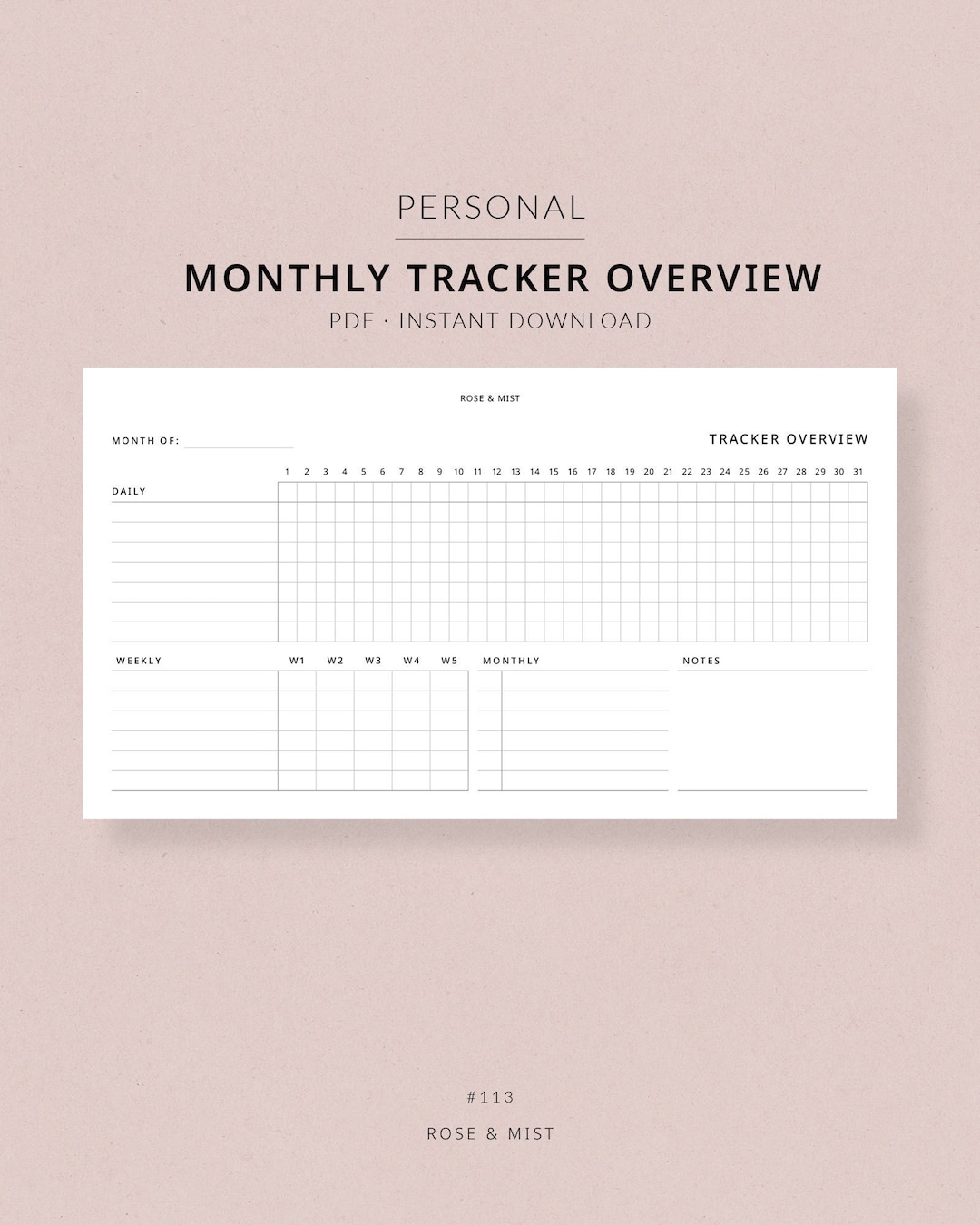 Monthly Tracker Overview | Personal Planner Printable - Daily Weekly ...