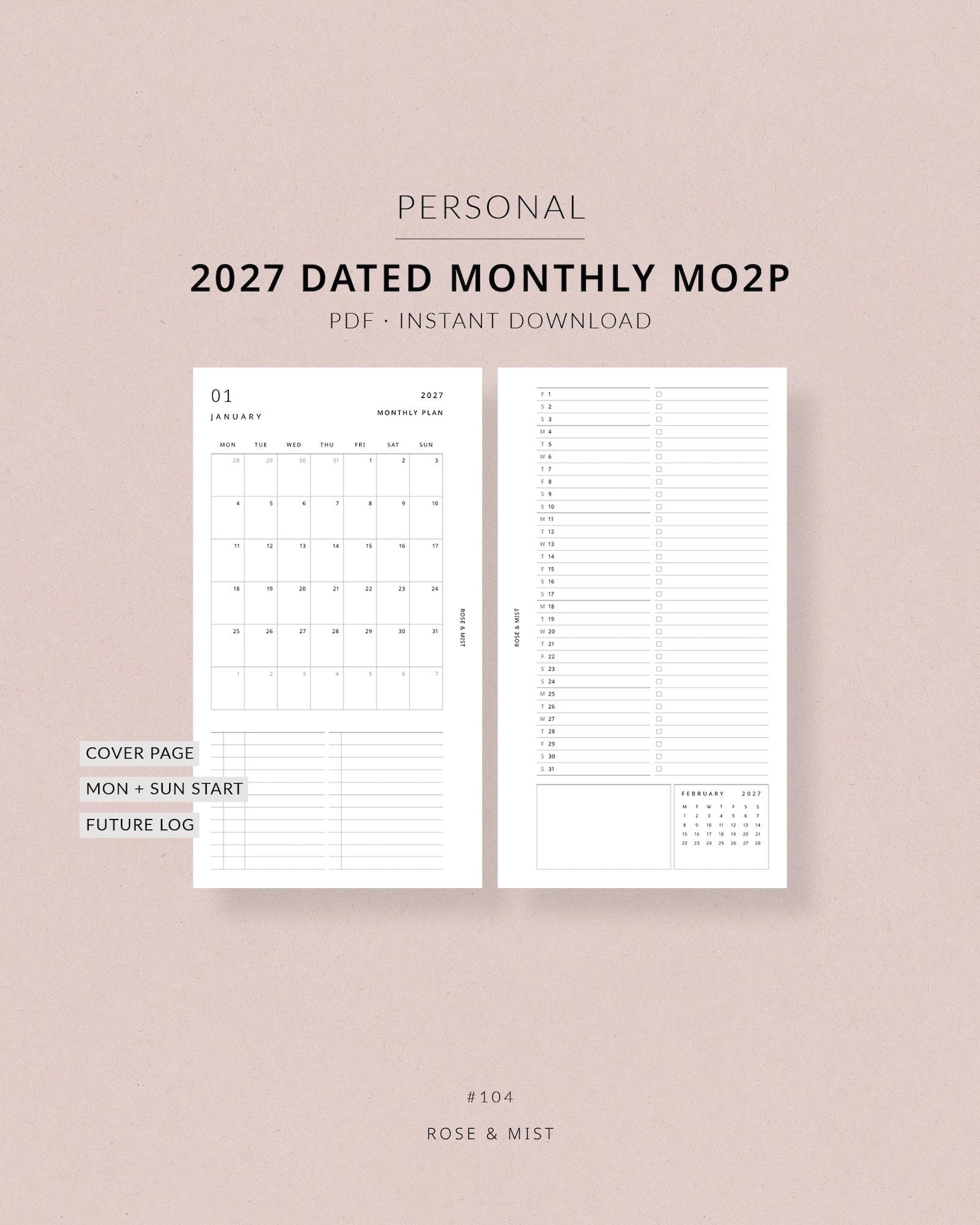 2027 Monthly Planner Printable MO2P | Filofax Personal Size Planner ...