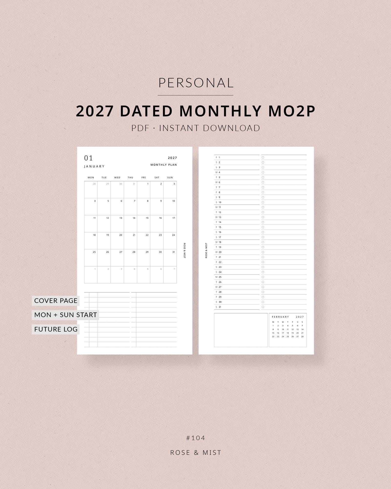 2027 Monthly Planner Printable MO2P | Filofax Personal Size Planner ...