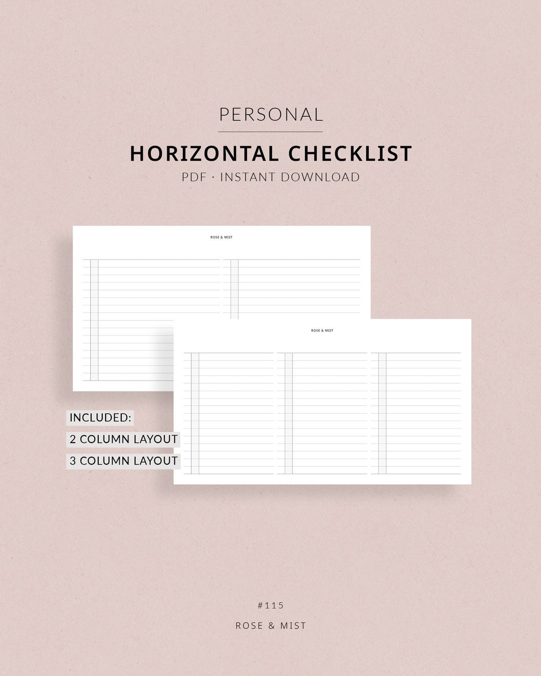 Horizontal Checklist | Personal Printable Planner - to Do List, Bullet Journal, Personal Planner ...