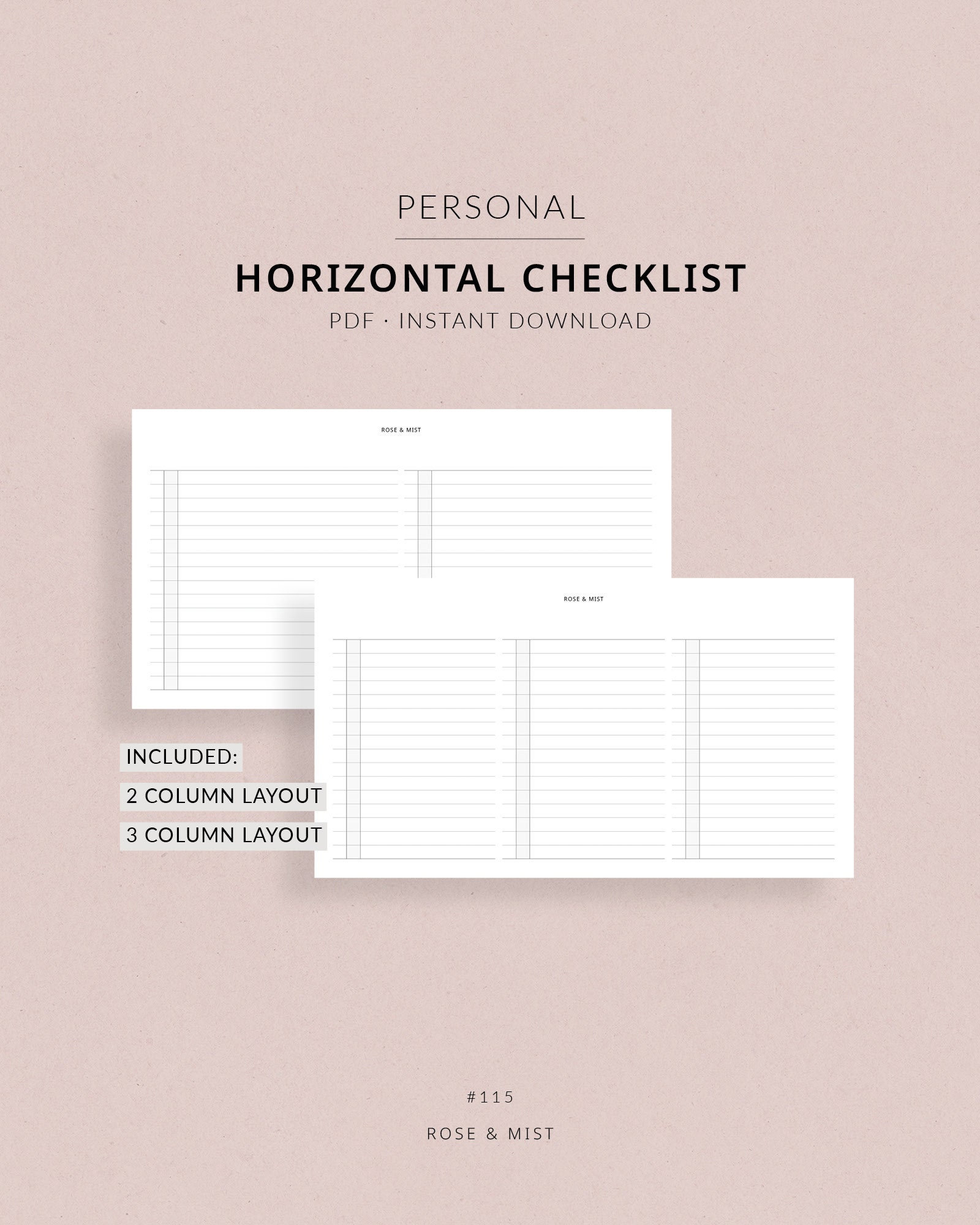 Horizontal Checklist Personal Printable Planner to Do - Etsy