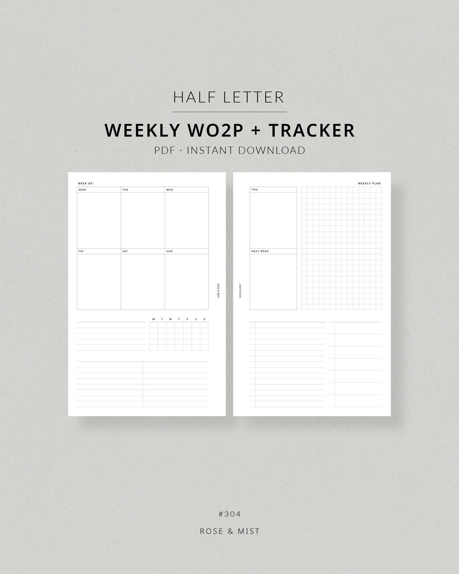 Weekly Planner Tracker WO2P Half Letter Printable Planner Habit Tracker ...