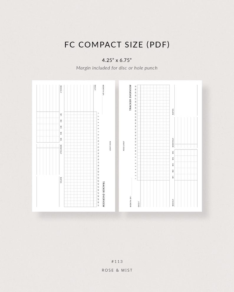Monthly Tracker Overview | FC Compact Planner Printable - Daily Weekly ...